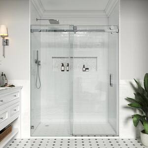YINVANI 54 in. W x 76 in. H Single Sliding Frameless Shower Door in ...
