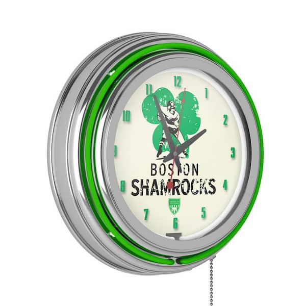 Boston Shamrocks Green Logo Lighted Analog Neon Clock VAF8BS-HD - The ...