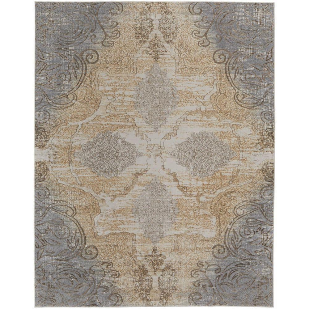HomeRoots 5 ft. x 8 ft. Tan and Gray Floral Area Rug 2000513145 - The ...