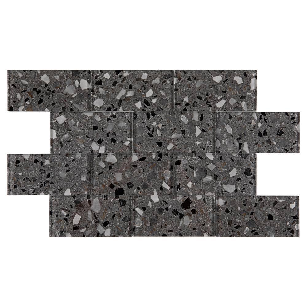 Giorbello Gray Earthstone 3 in. x 6 in. x 8 mm Glass Subway Tile (5 sq ...