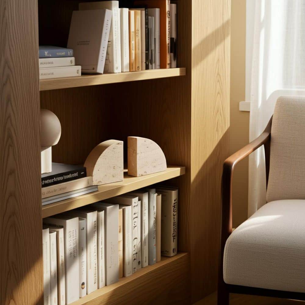Liv & Skye Tan 5 in. x 5 in. Modern Travertine Stone Bookends with Semi ...