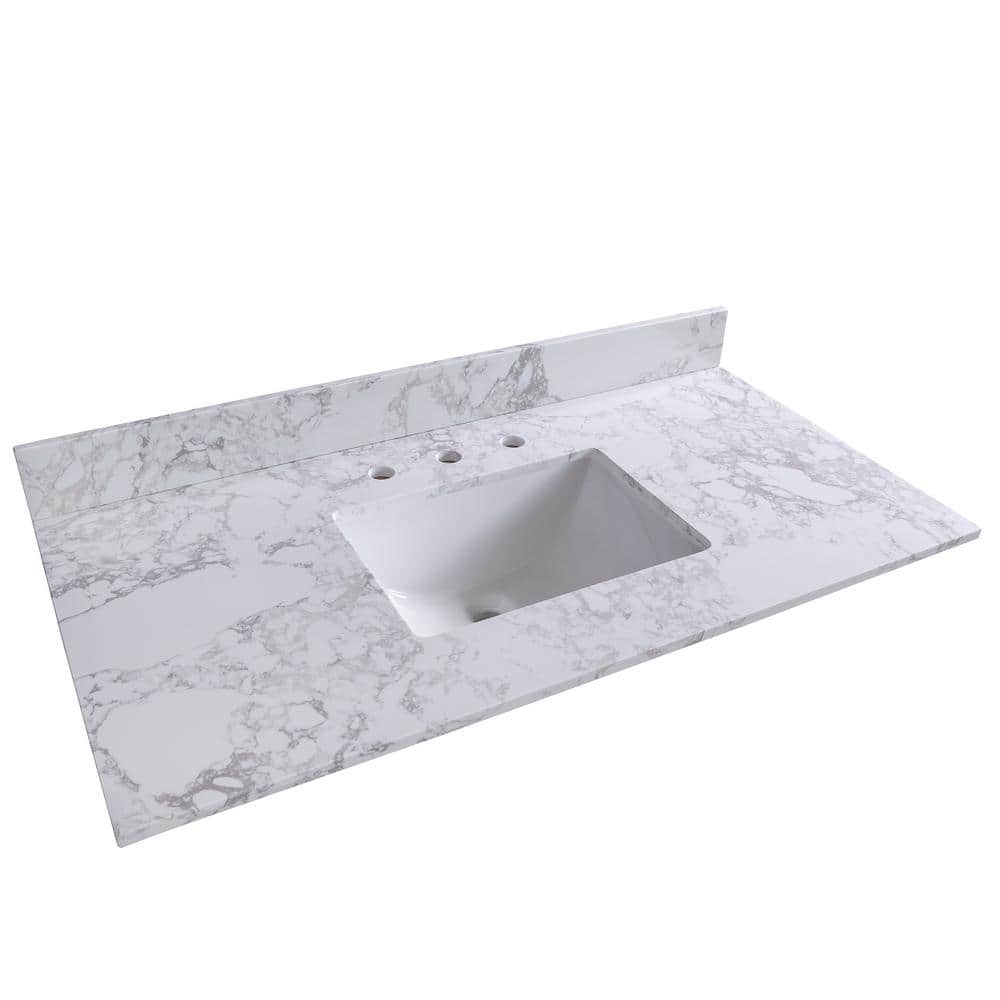 tunuo 43 in. W x 22 in. D Stone Vanity Top in Gray with White Ceramic ...