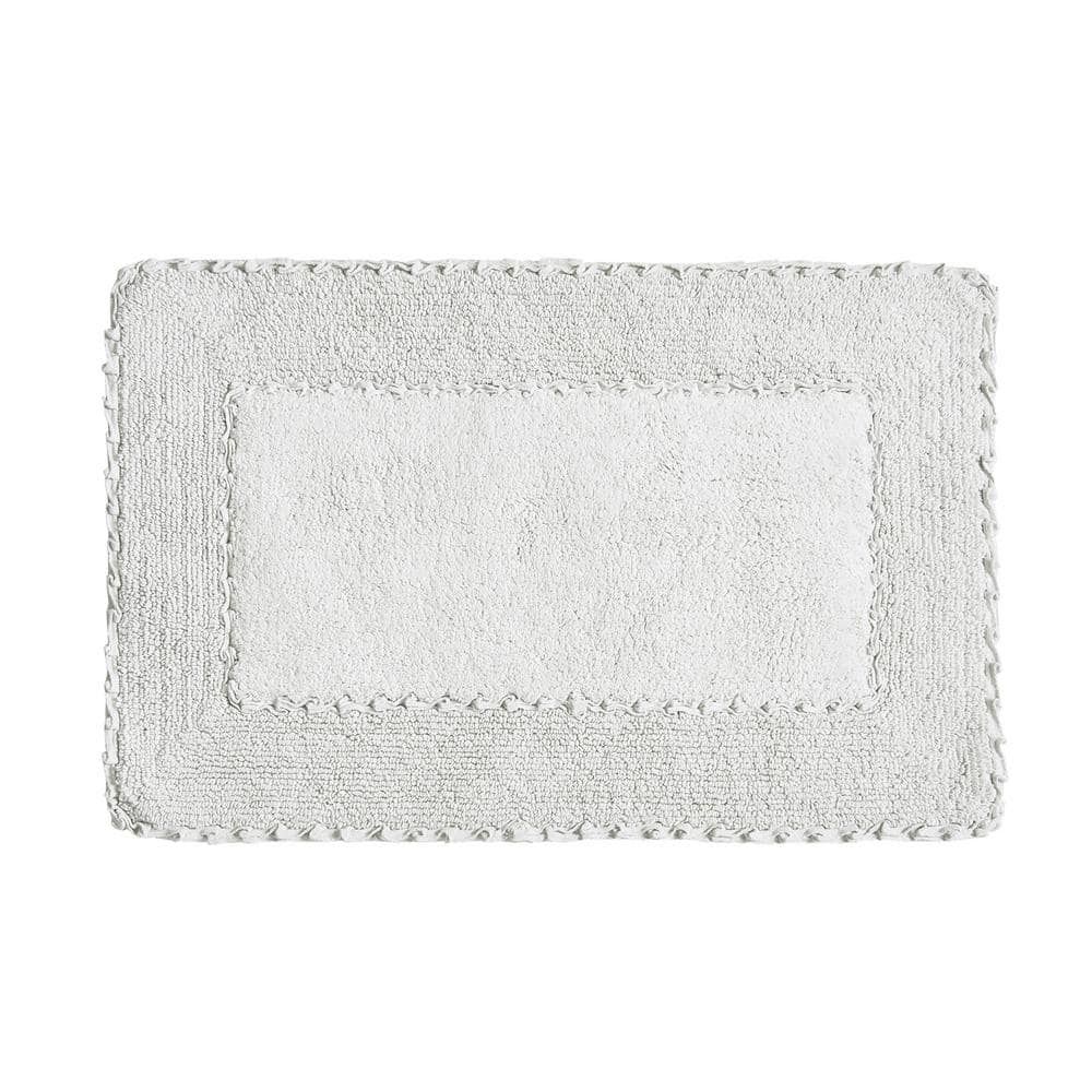 Laura Ashley Cotton Ruffle 17 in. x 24 in. Bath Rug in Light Gray ...