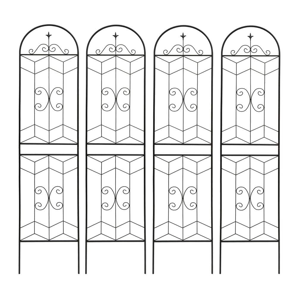 86.7 in. x 19.7 in. 4-Pack Black Metal Garden Trellis Panel Set ...