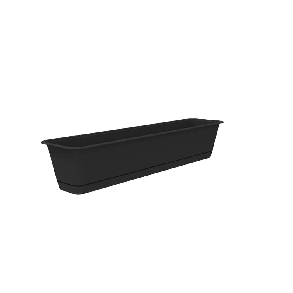 Vigoro 36 in. Antonella Black Plastic Rectangular Window Planter Box ...