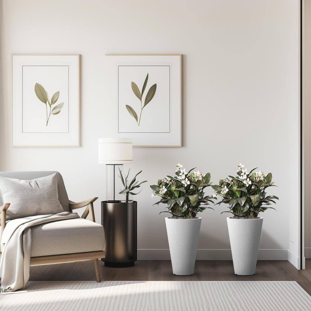 Sapcrete Large and Tall 13in. High Round Frost White Plastic Planter ...