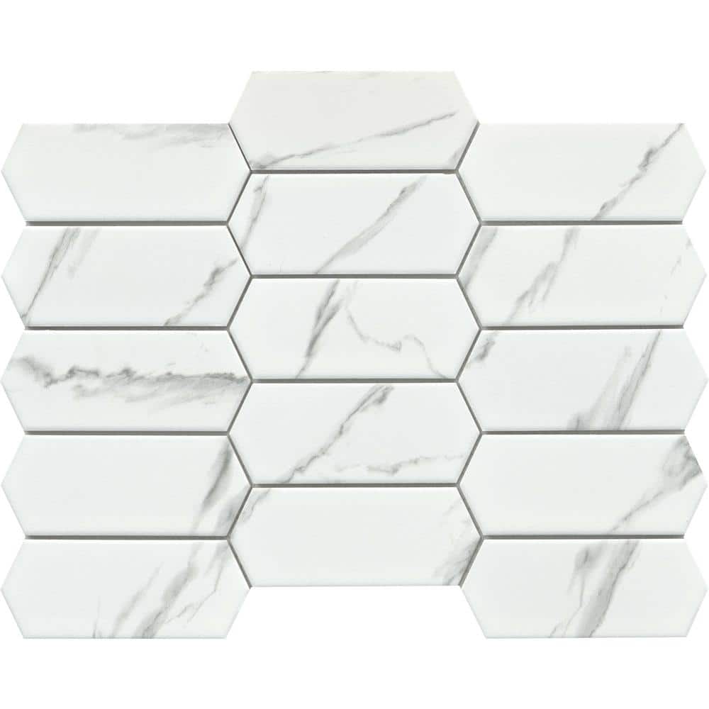 EMSER TILE Elegan Calacata 10 in. x 13 in. Picket Matte Porcelain Mosaic Floor and Wall Tile (0. ...
