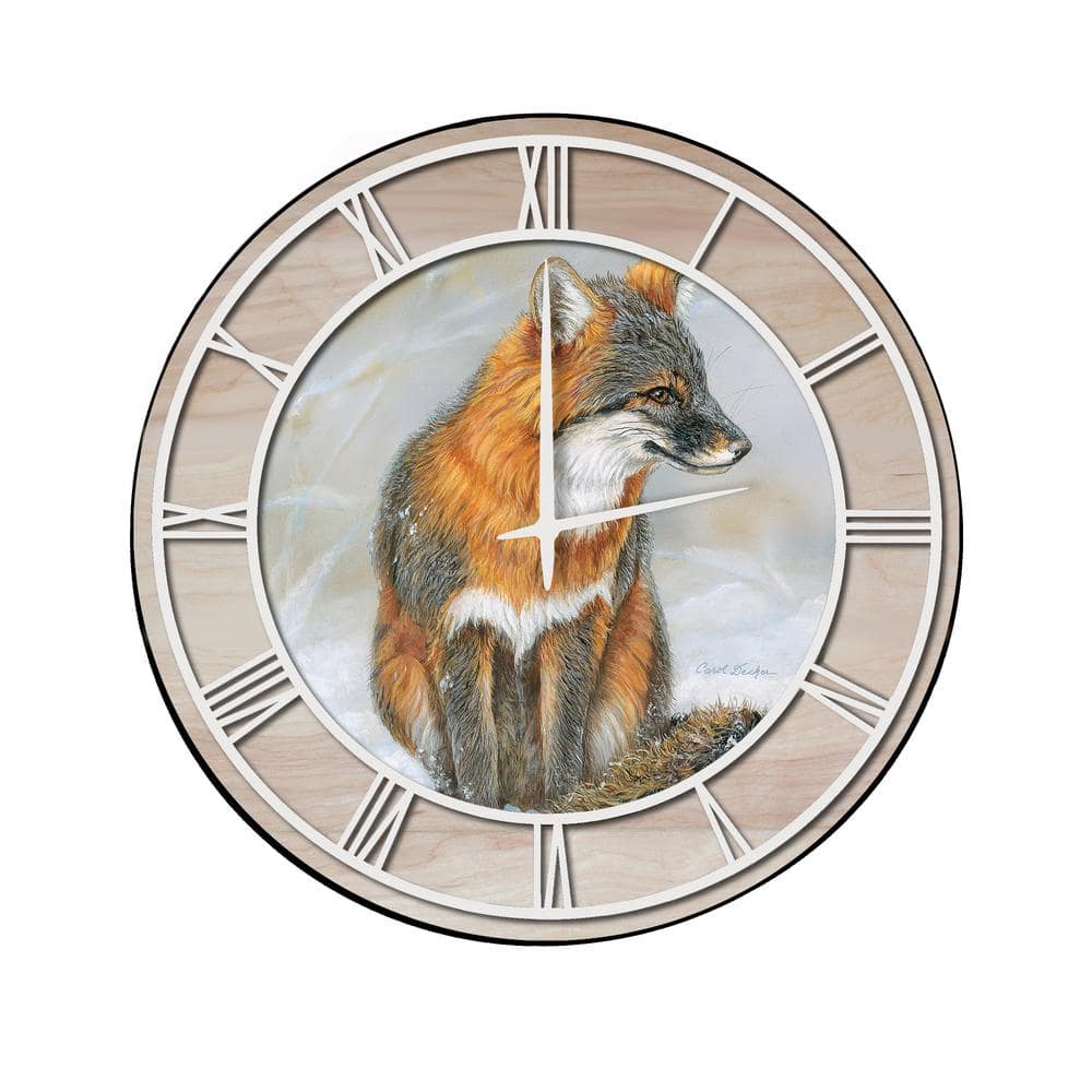 "Gray Fox" Woodgrain Accent and White Numbers Imaged Wall Clock CL-GF ...