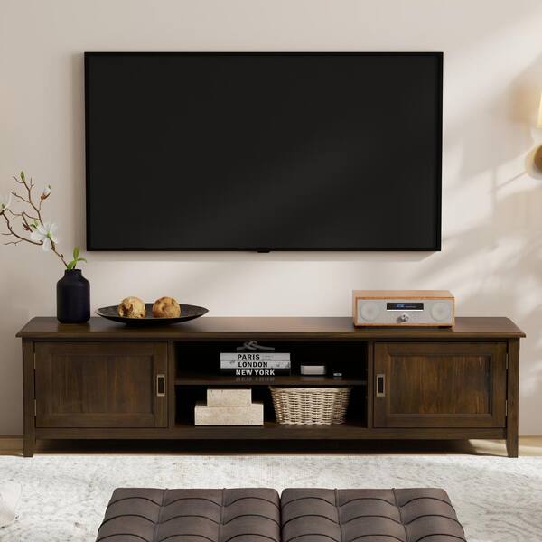 Simpli Home Burlington Mahogany Brown 72 in. Low TV Media Stand For TVs up to 80 in. AXCBURLOW 72 MAH