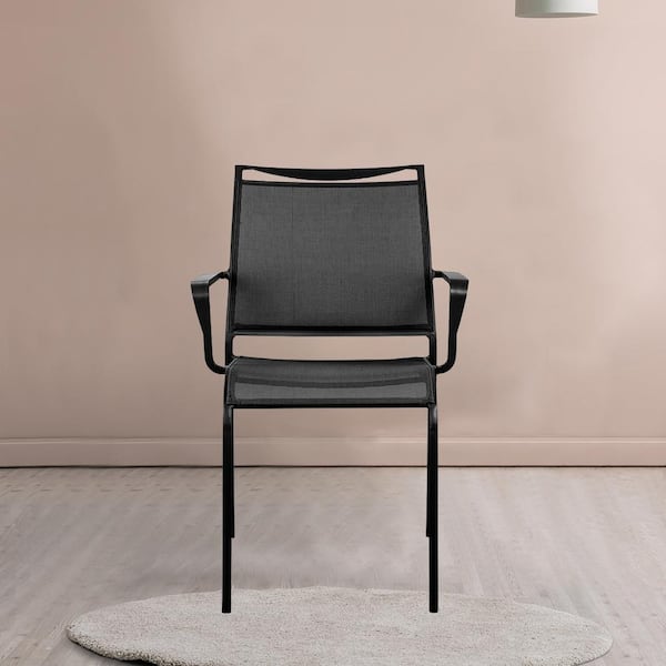 HomeRoots Gray Stackable Aluminum Sling Arm Chair (Set of 4) 2000372187 ...