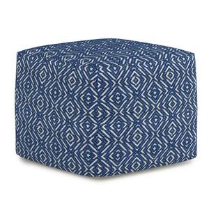 Simpli Home Clay Boho Square Pouf in Patterned Teal Melange Cotton AXCPF-07-TL
