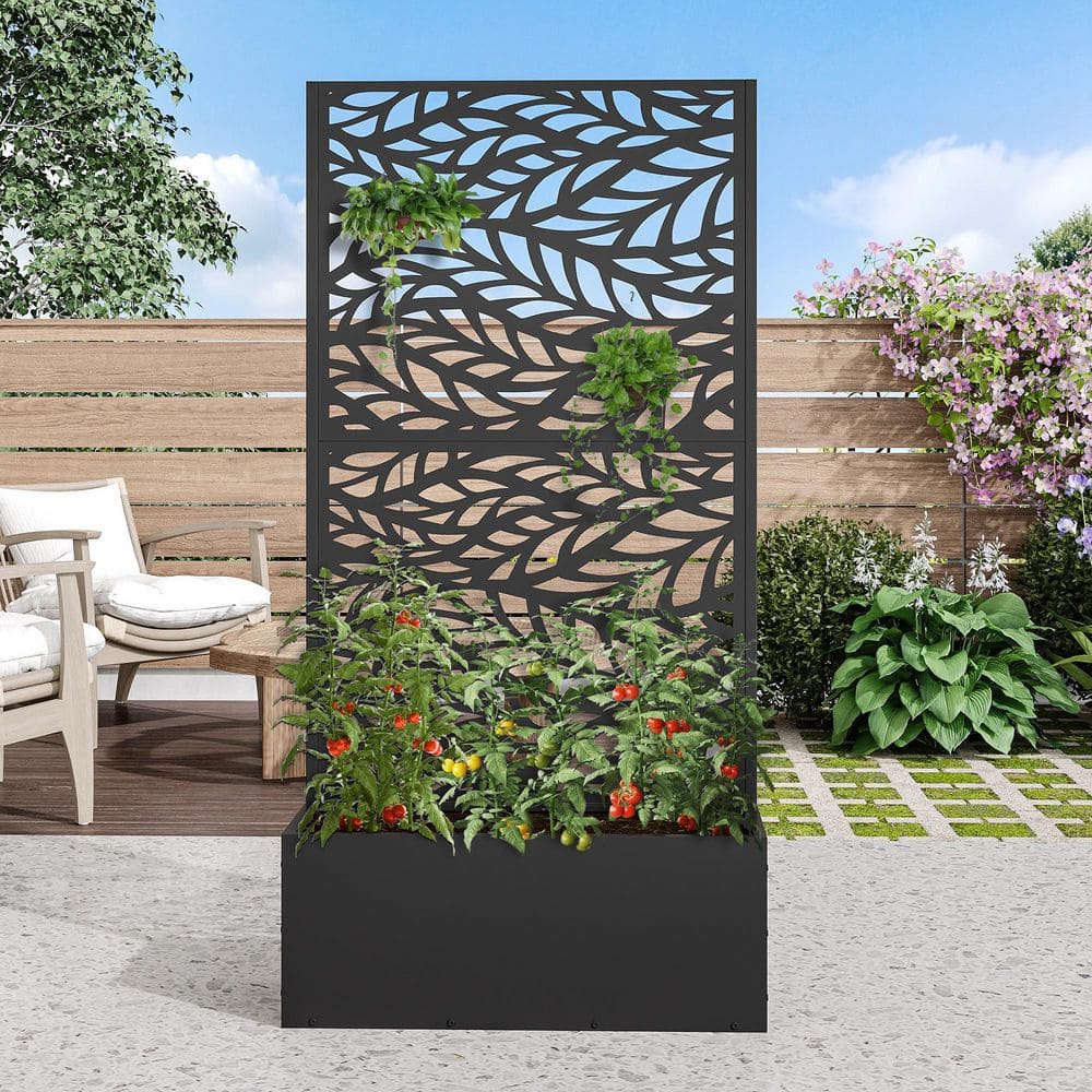 Lirago 59 in. H x 30 in. W Rectanglar Black Outdoor Metal Privacy ...