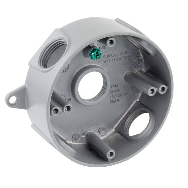 Commercial Electric 4 in. Round Metallic Weatherproof Box with (5) 3/4 ...
