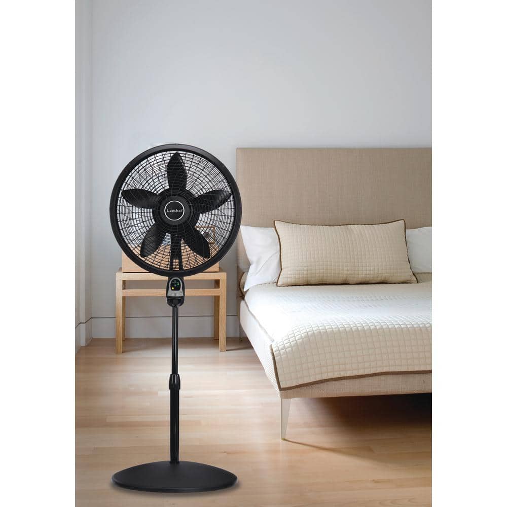 Adjustable-Height 16 in. 3 Speed Black Oscillating Pedestal Fan ...
