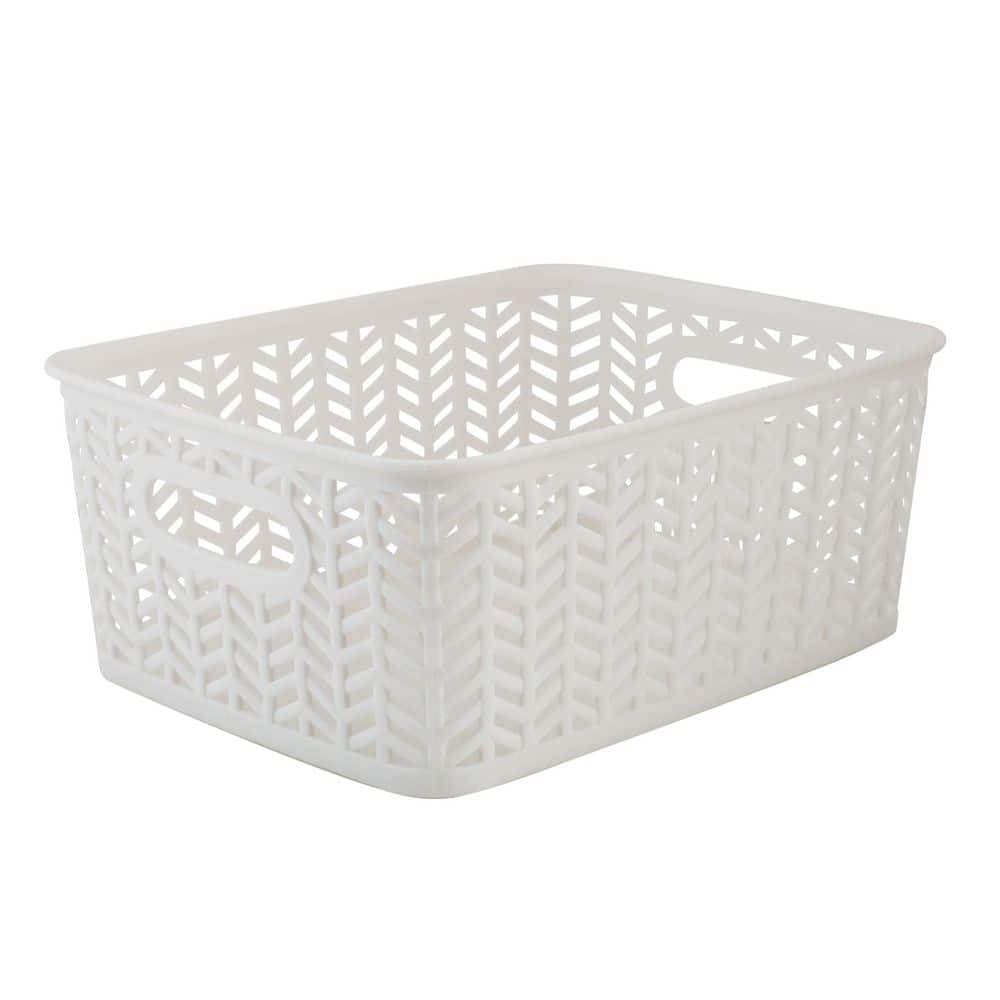 SIMPLIFY 4 in. H x 8 in. W x 10 in. D White Plastic Cube Storage Bin ...