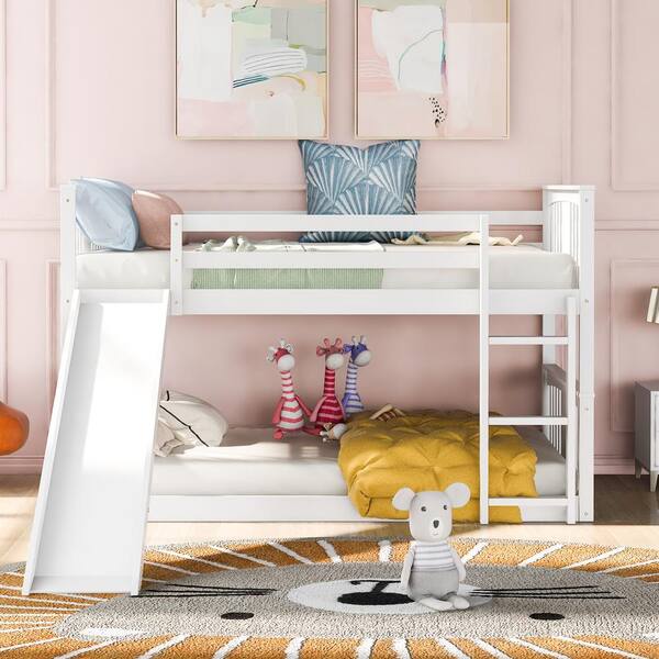 Harper & bright designs twin over twin low bunk bed with slide and ladder white store