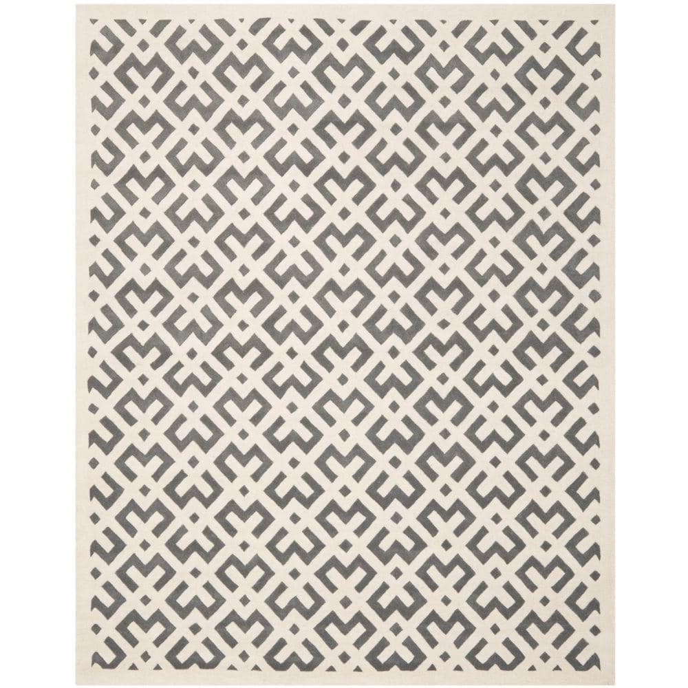SAFAVIEH Chatham Dark Grey/Ivory 9 ft. x 12 ft. Border Geometric Area ...