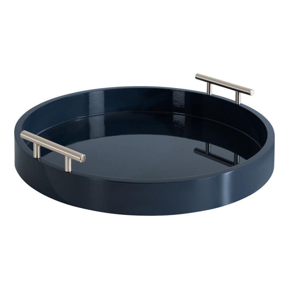 Kate and Laurel Lipton 15.50 in. W Round Navy Blue Wood Decorative Tray ...