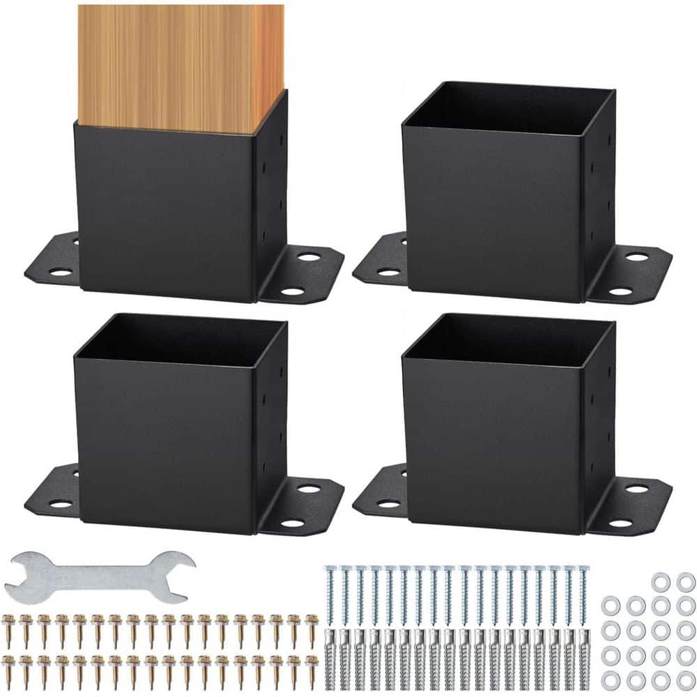 KIWDZFU 6 in. x 6 in. Heavy Duty Powder-Coated Post Anchor Matte Black ...