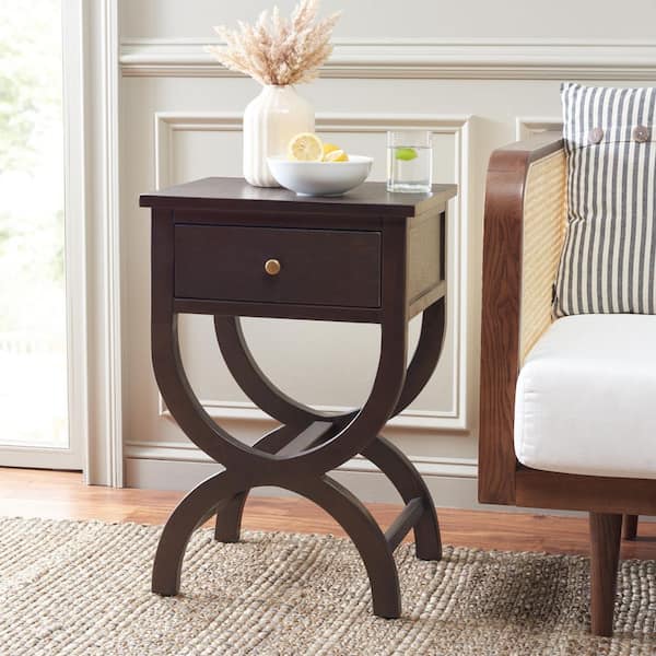 SAFAVIEH Maxine 18 in. Walnut Rectangle Wood End Table with 1-Drawer ...