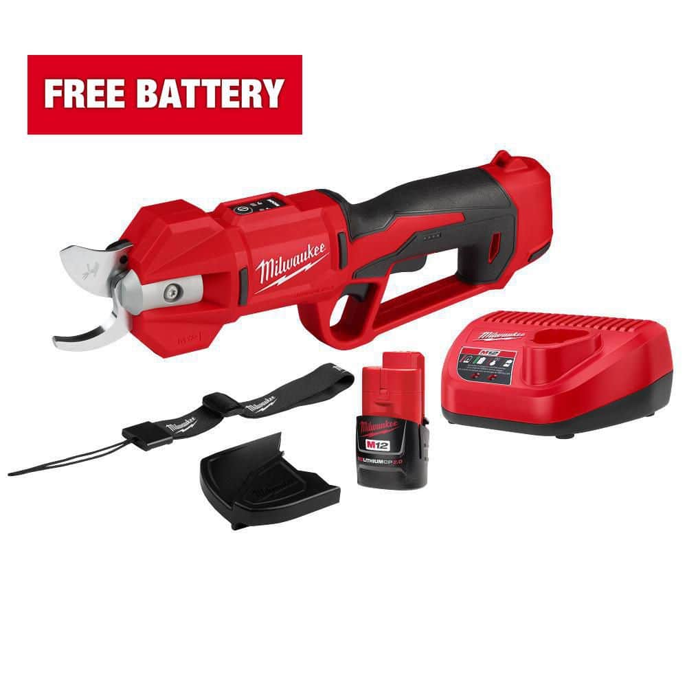 Milwaukee M12 12V Cordless Brushless Pruner Shears Kit W/ 2.0 Ah ...