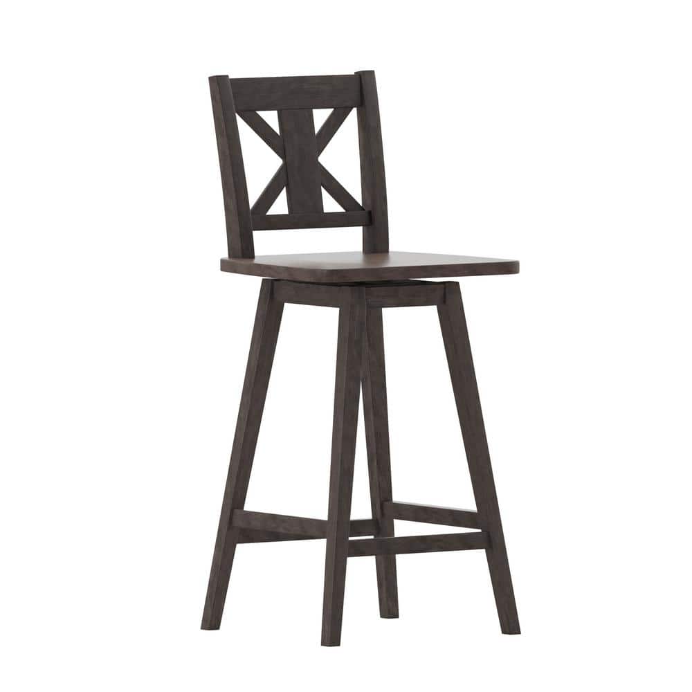 TAYLOR + LOGAN 42.25 in. Gray Wash Walnut Full Wood Bar Stool with Wood ...