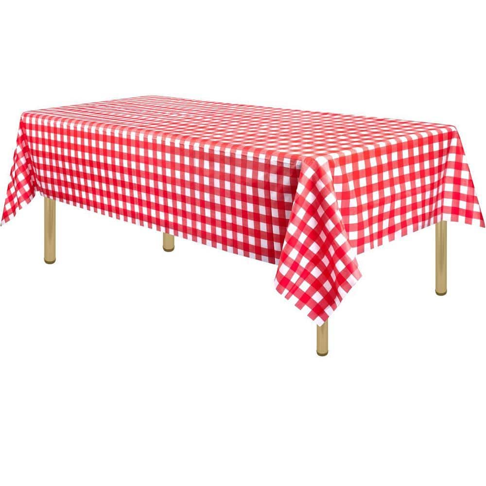 54 in. W x 108 in. L Red Gingham Checkered Plastic Tablecloth ...