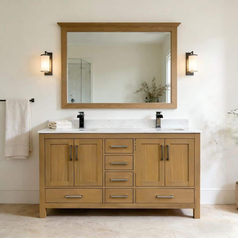 ANGELES HOME 60 in. W x 22 in. D Solid Wood Freestanding Oak Bath ...