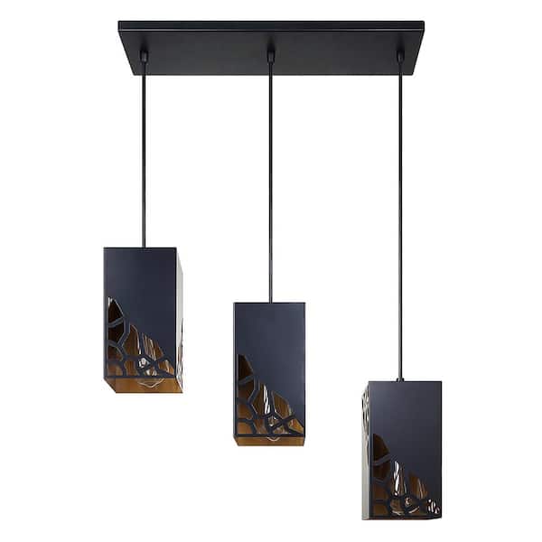 DSI LIGHTING 3-Light Bronze Pendant with Rectangular Metal Shades DS18943 - The Home Depot