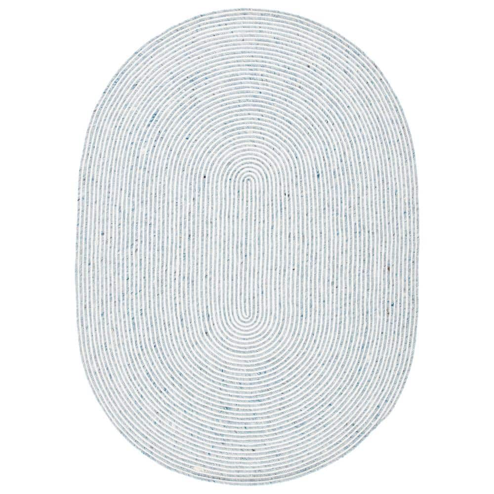 SAFAVIEH Braided Gray Ivory 5 ft. x 7 ft. Abstract Striped Oval Area ...