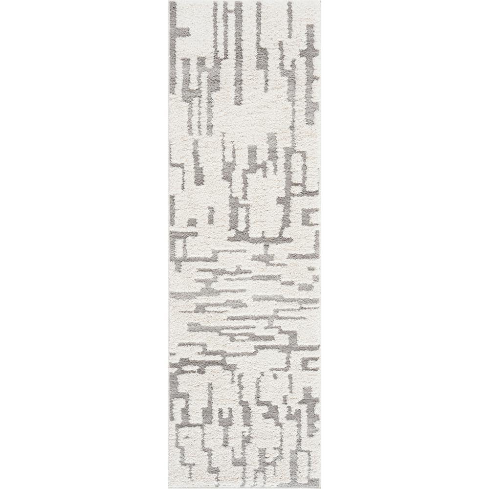 Tayse Rugs Artisan Shag Ivory 2 ft. x 8 ft. Abstract Indoor Runner Rug ...