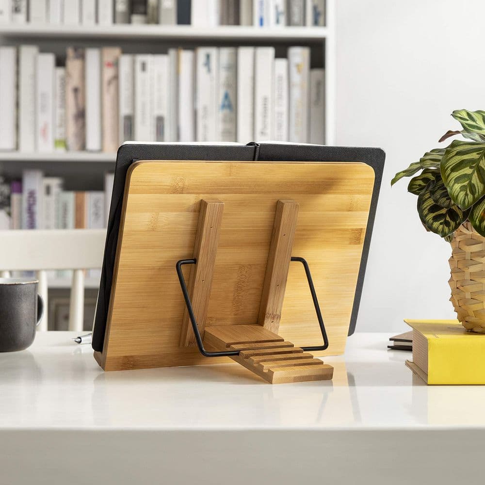 Wudkey 11 in. W x 8.5 in. H Adjustable Bamboo Book Stand, Portable Book ...