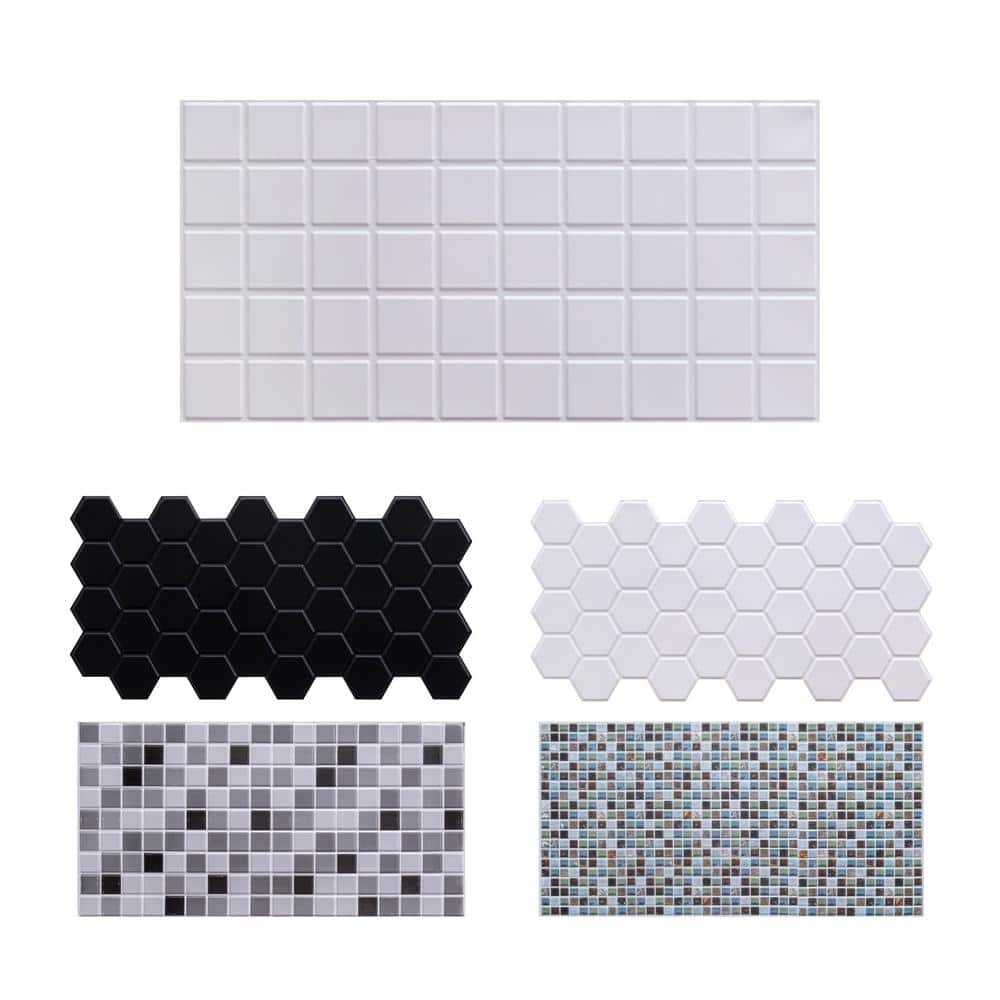 FINECRAFT DECOR 3 ft. x 1 1/2 ft. x 3/16 in. White Square Tile 3D PVC Wall Panels for Interior ...