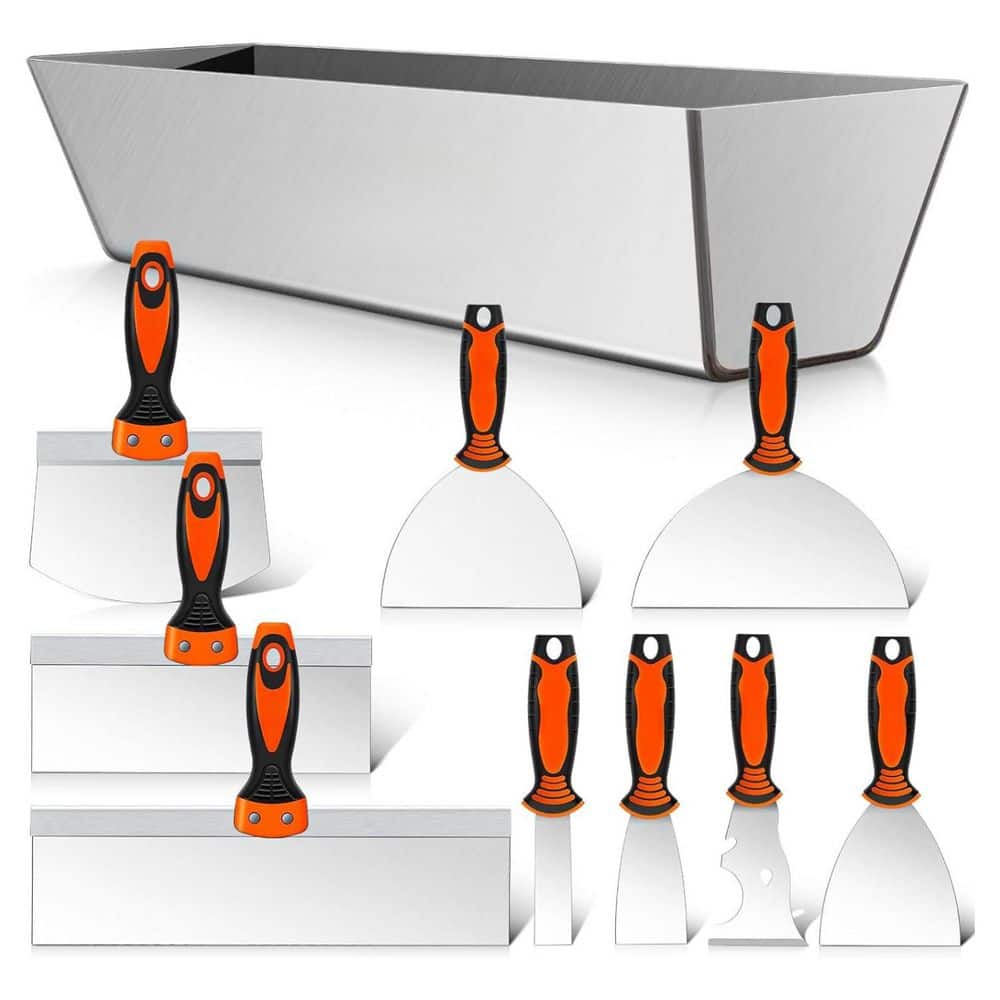 KIWDZFU 13.7 in. 10-Piece Drywall Knife Tool Set Stainless Steel Putty ...