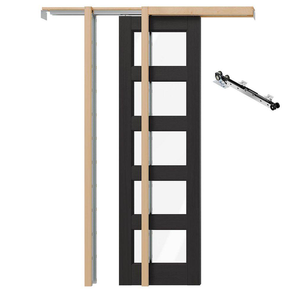 TENONER (24 x 2) 48 in. x 80 in. 5-Lite Clear Glass Black PVC Covering ...