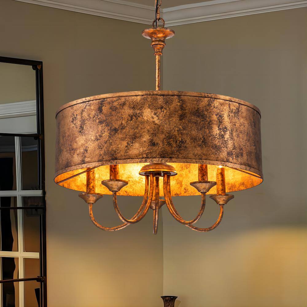 RRTYO Aquin 5-Light Rust Drum Chandelier with Metal Shade ...