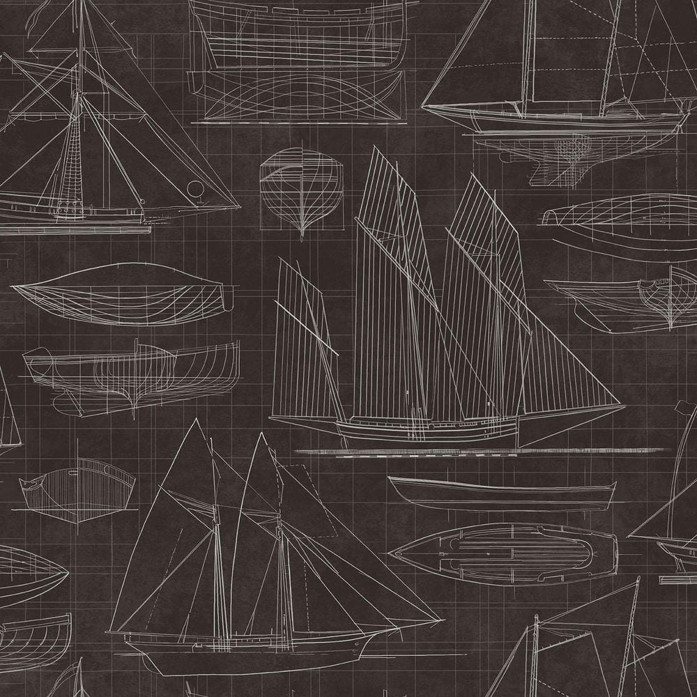 Deauville 2-Collection Black Nautical Blueprint Matte Finish Non-Woven ...