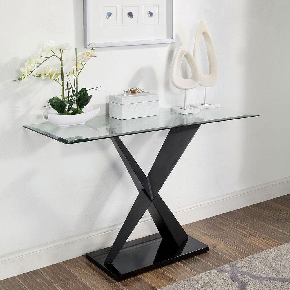 Furniture of America Cometa 48 in. Black Rectangle Glass Console Table ...