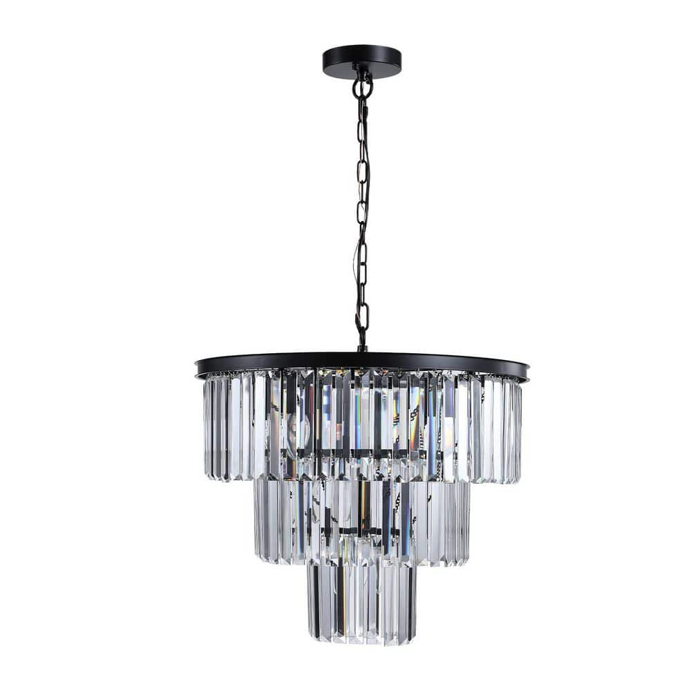 AVITAS 7-Light Black 3-Tier Crystal Round Chandelier with Adjustable ...