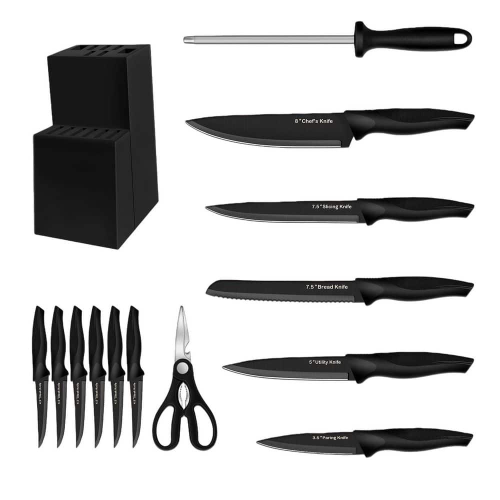 Numhew 14-Piece Black High Carbon German Stainless Steel Kitchen Knife ...