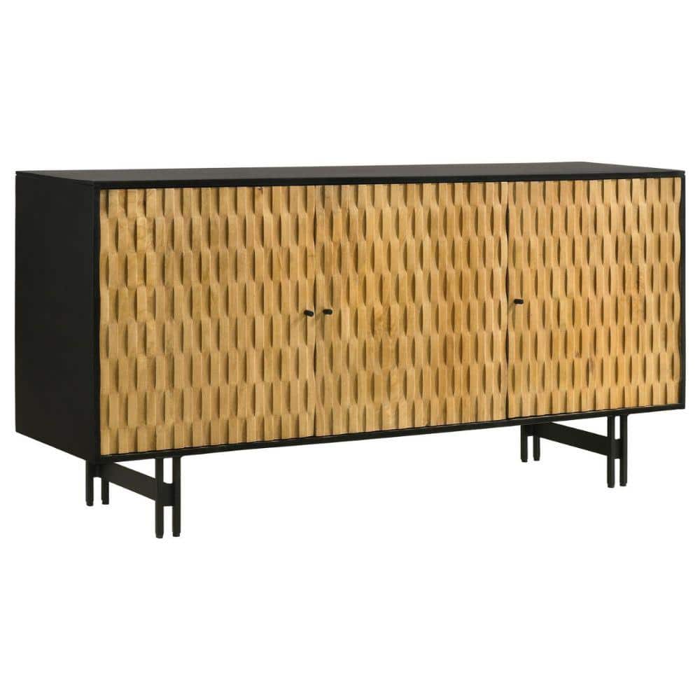 Benjara Brown and Black Wood Top 64 in. Sideboard with 3-Doors BM309206 ...