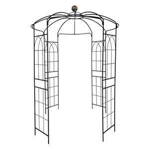 114 in. x 81 in. Black Metal Garden Arch Arbor Outdoor Arbors Birdcage ...