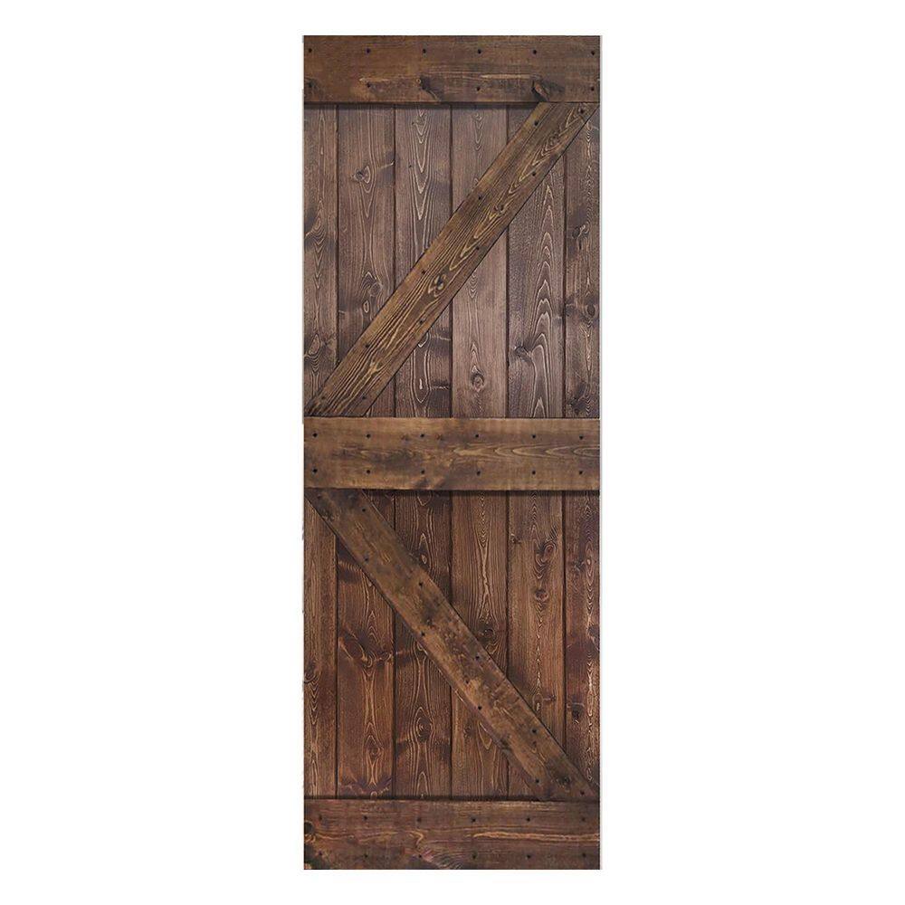 ISLIFE K Style 30 in. x 84 in. Dark Walnut Finished Solid Wood Sliding ...