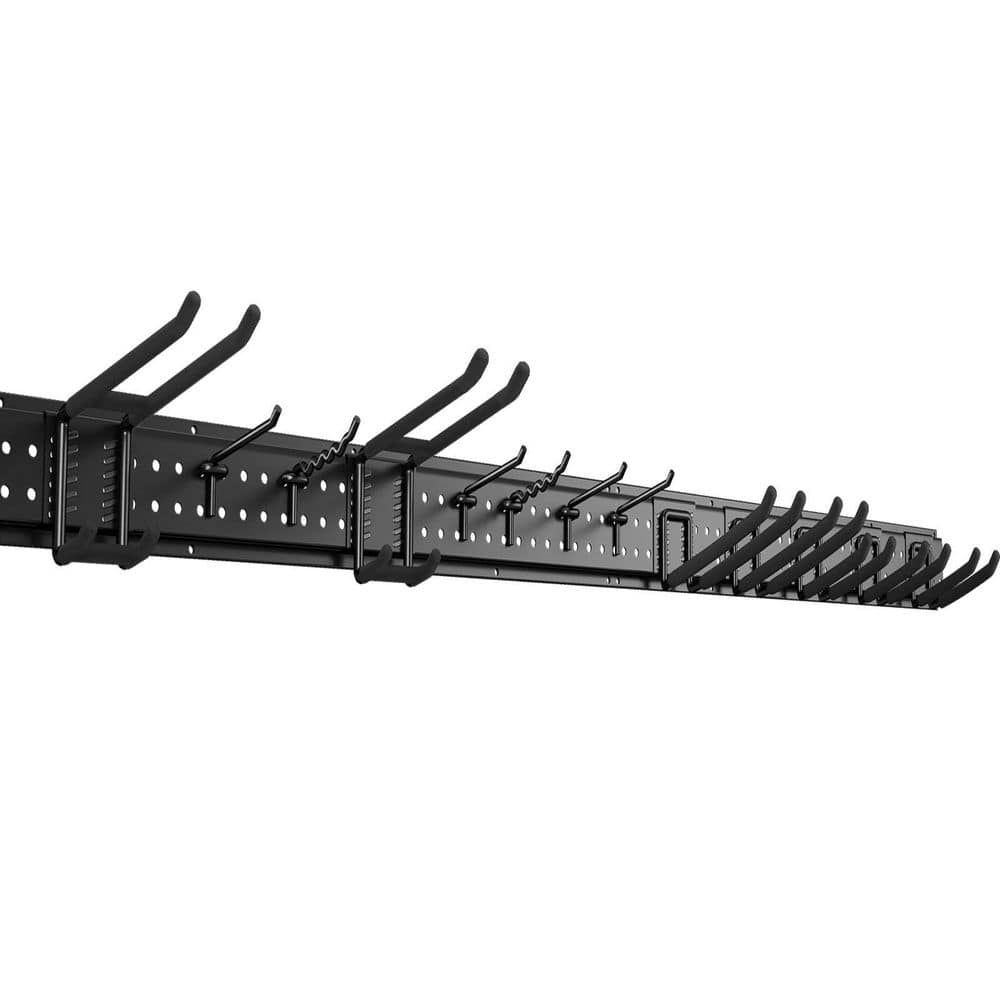 1 Pack 64 in. Black Steel Wall Rack with 13 Adjustable Hooks for Garage ...