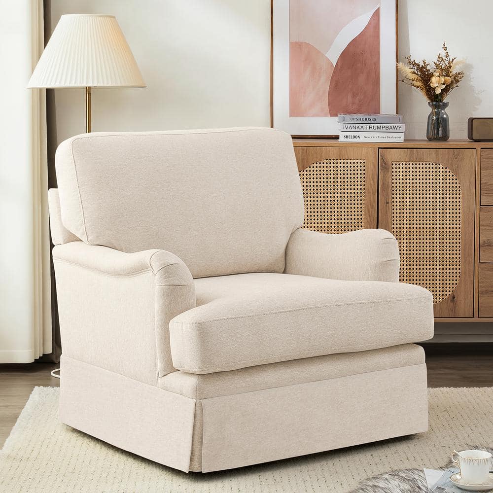 LUE BONA 32 in. W Warm Linen Color Fabric 360° Swivel Accent Chair ...