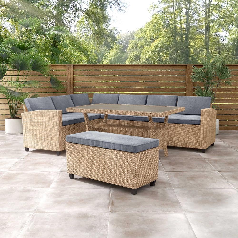 MUSE & LOUNGE Dasan Natural 3-Piece Wicker Outdoor Dining Set with Gray ...
