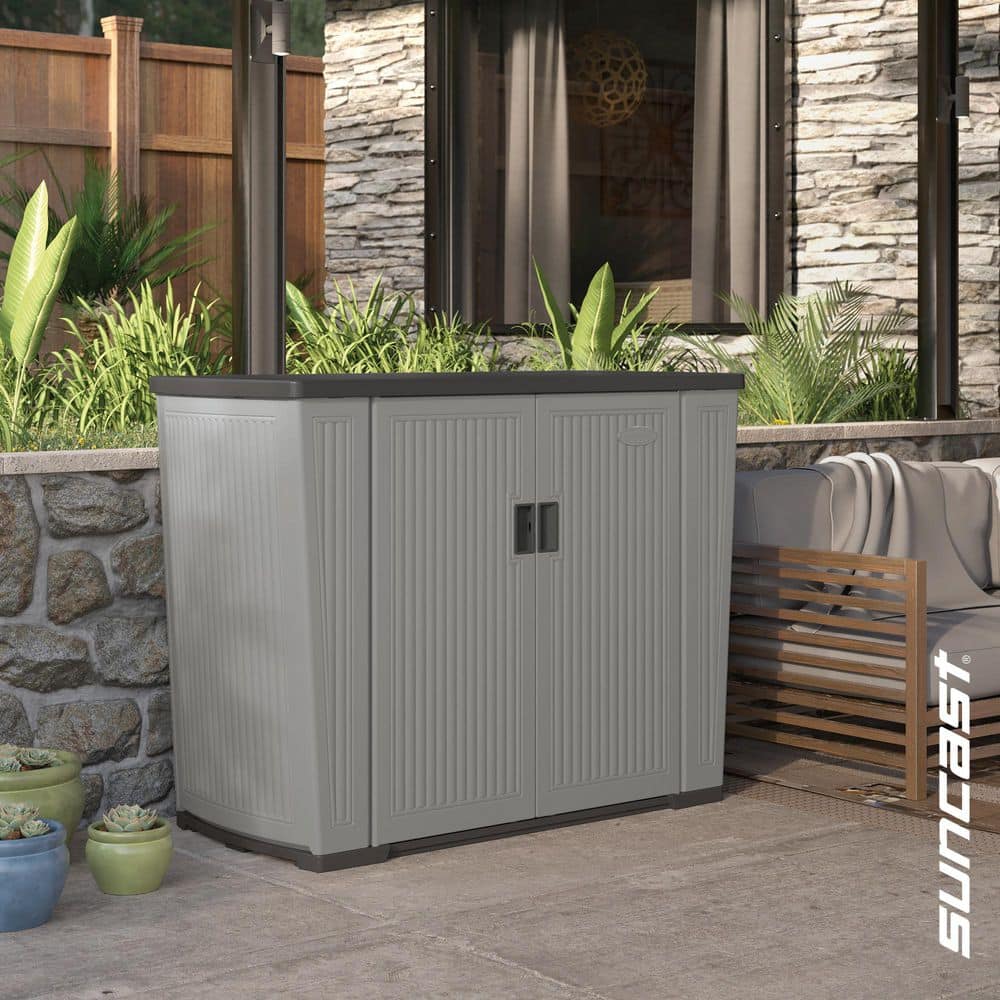 Suncast 130 Gal. Dove Gray Backyard Oasis Vertical Deck Box BMEO1000 ...