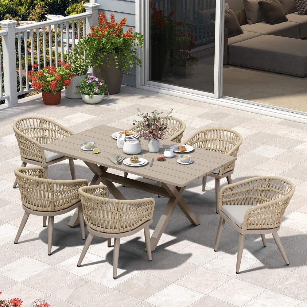 PURPLE LEAF 7-Piece Aluminum All-Weather PE Rattan Rectangular Outdoor ...