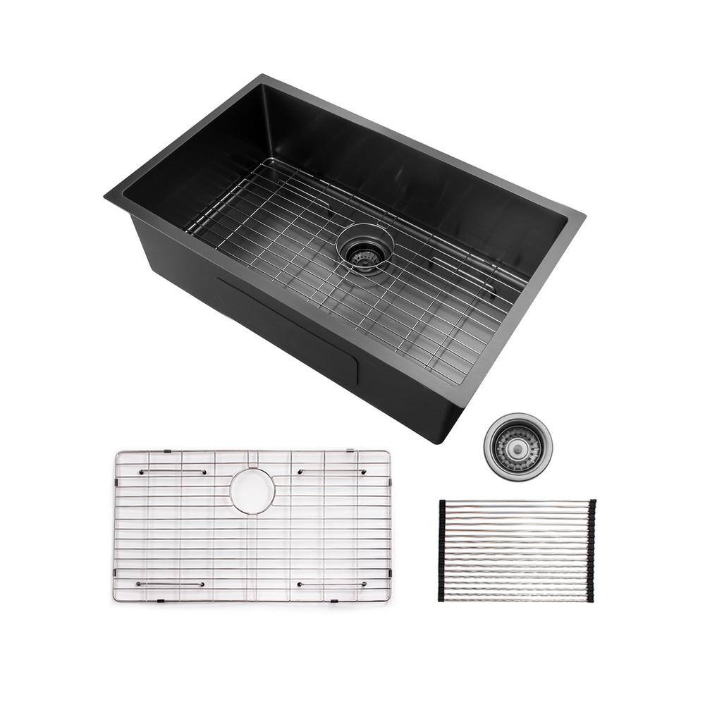 Staykiwi 32 in. Undermount Single Bowl 16-Gauge Gunmetal Black ...