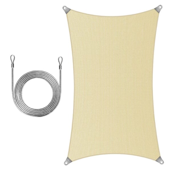 SHADEMART Super Ring 18 ft. x 22 ft. Sun Shade Sail with Cable-Beige SC ...